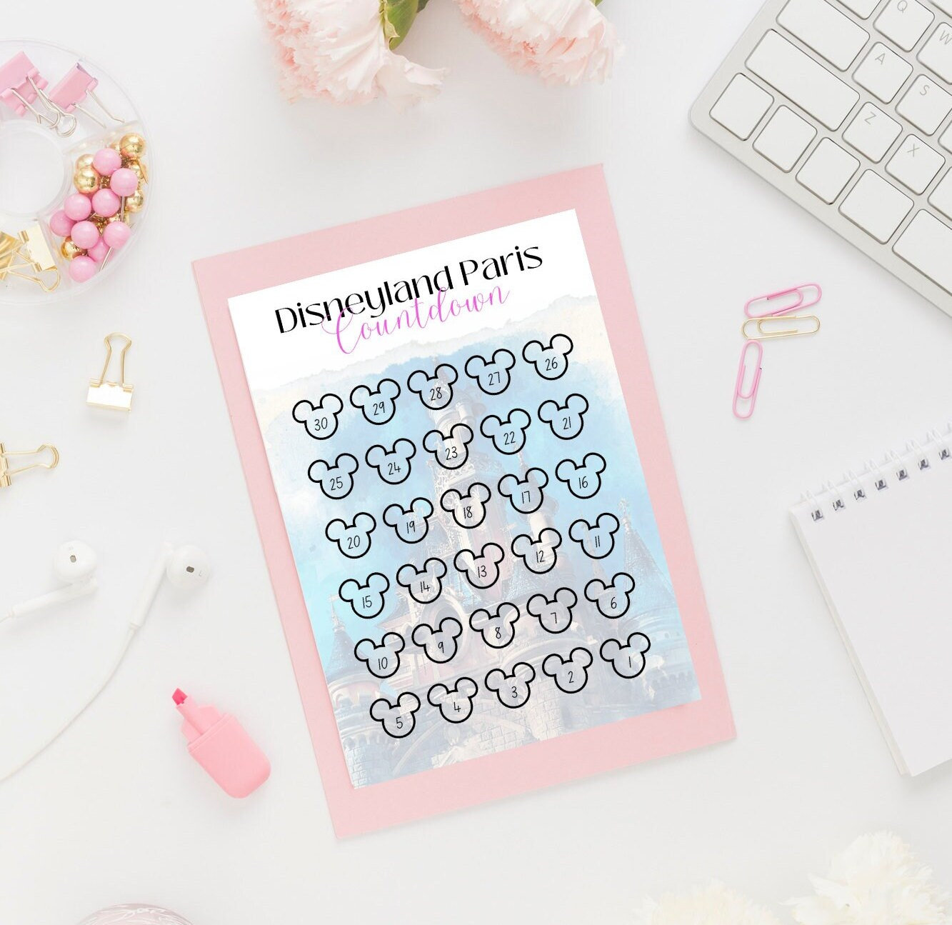Disneyland Paris Trip Countdown Chart Printable Planner 30 Day - Etsy