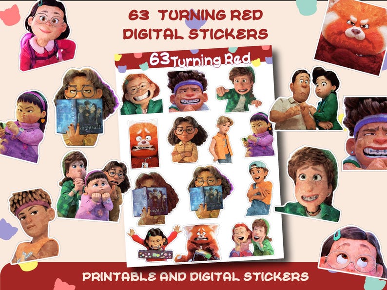 Turning Red Watercolor Printable Stickers PNG, 63 Turning Red ...