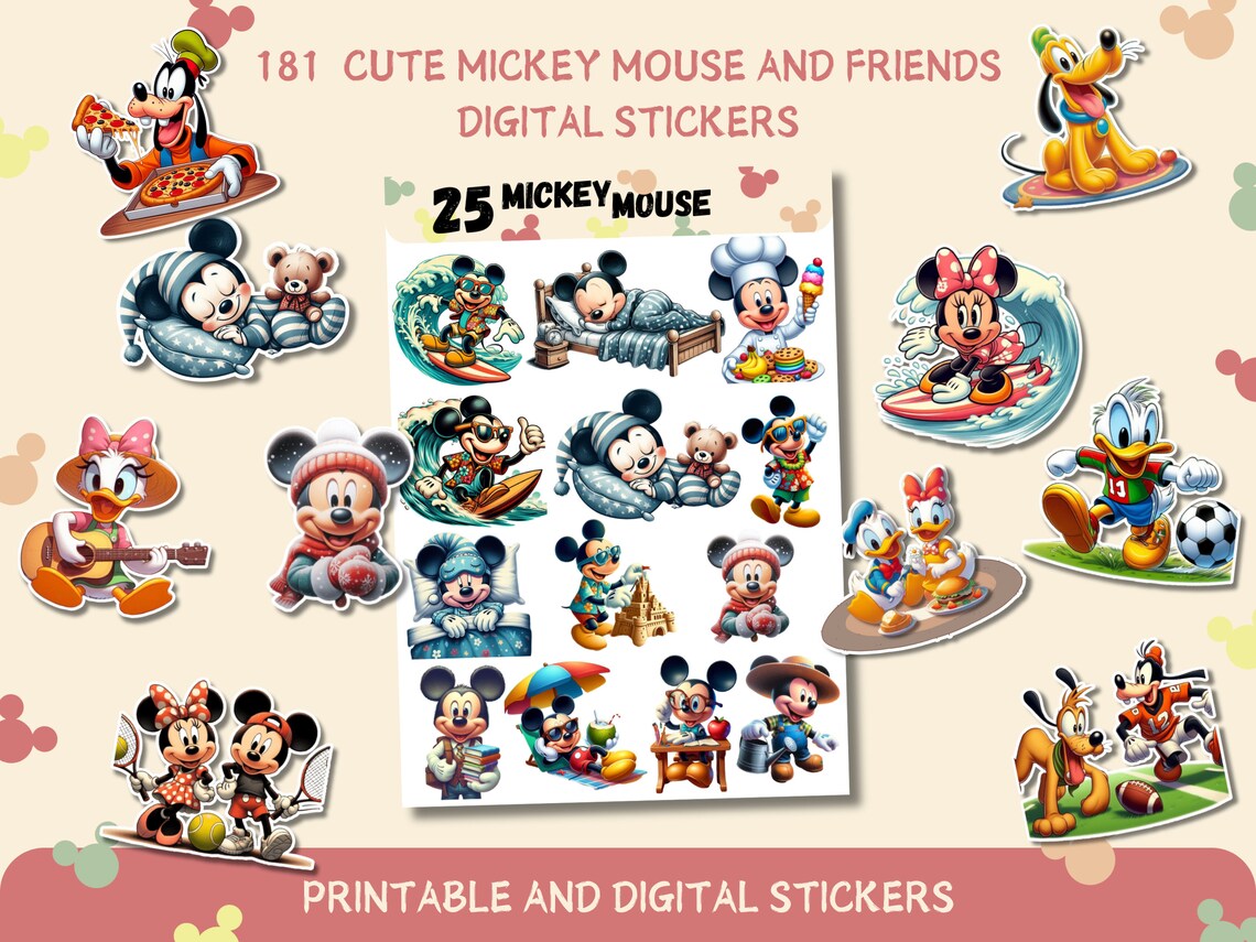 Mickey Mouse and Friends Printable Stickers PNG, 181 Mickey Mouse ...