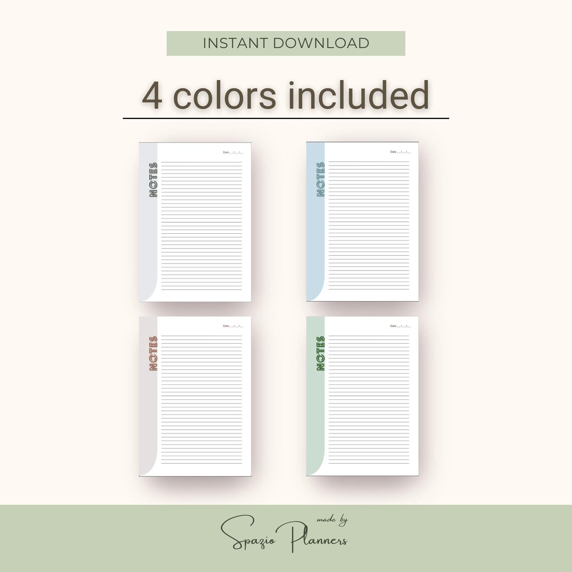 Modern Notes Pages PDF Printable Insert and Digital Pdf Fillable on ...