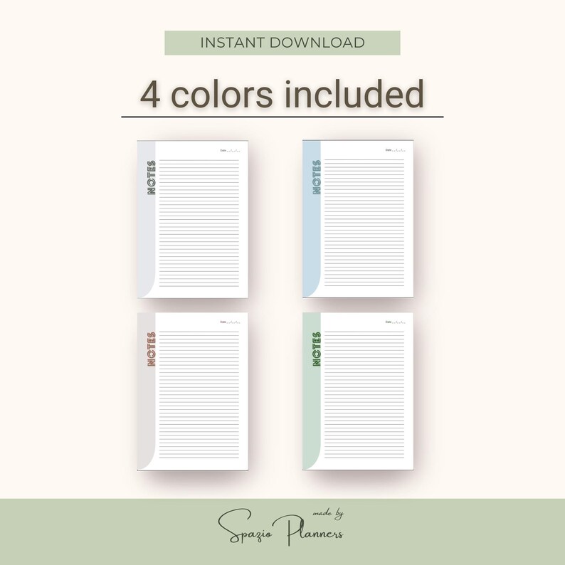 Modern Notes Pages PDF Printable Insert and Digital Pdf Fillable on ...