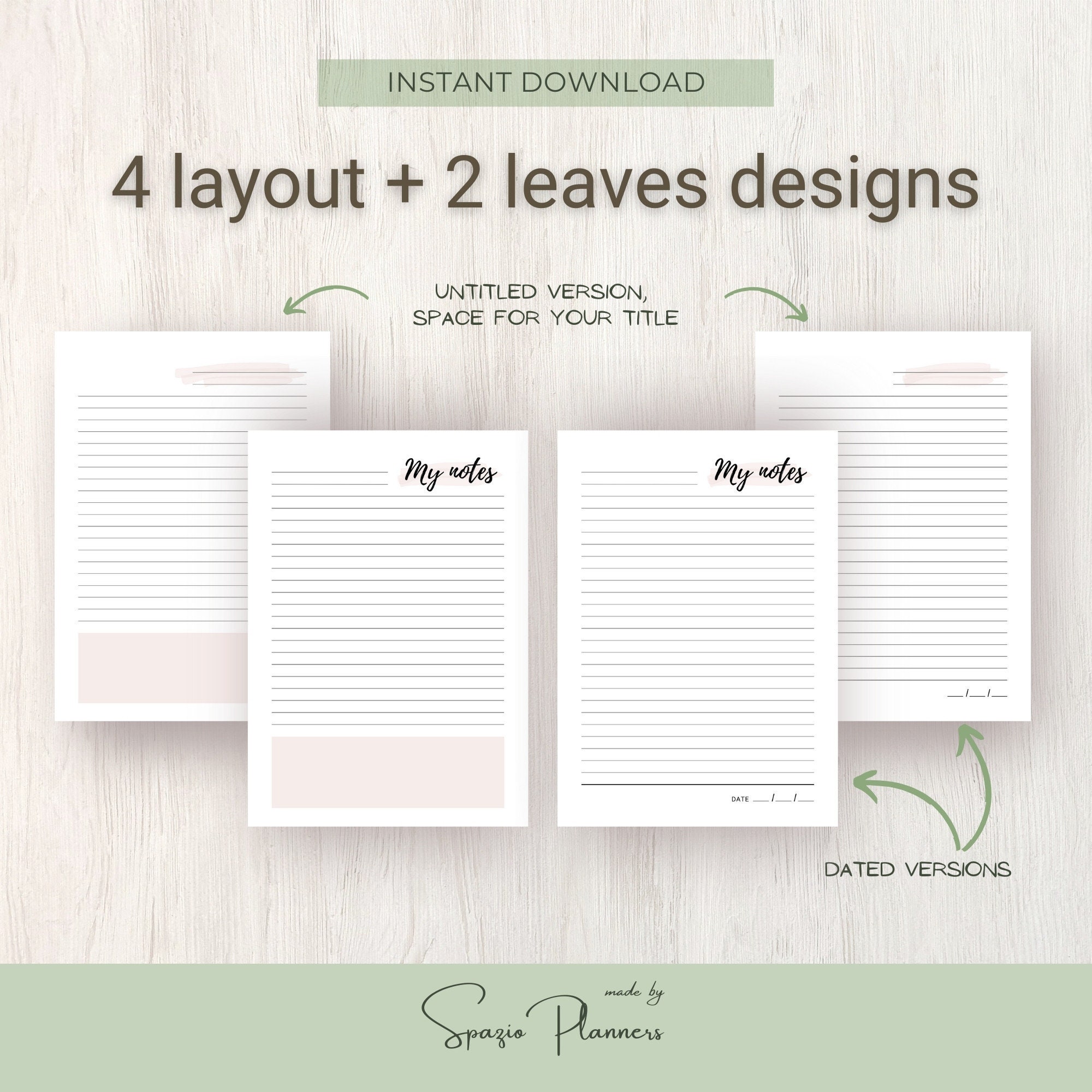 Printable Notes Page With Leaves, Lined Notes Template, Note Taking ...