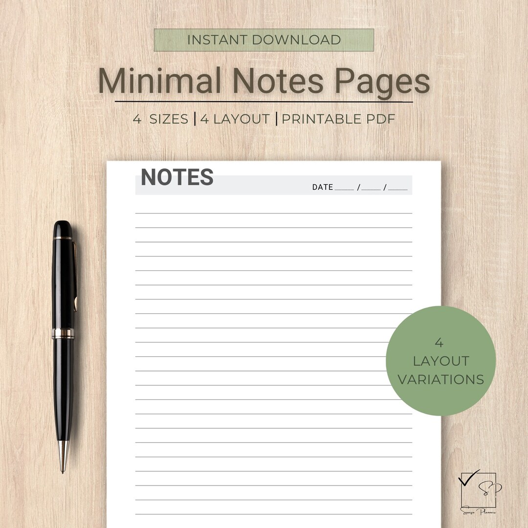 Minimal Printable Notes Page, Lined Notes Template, Note Taking Pages ...