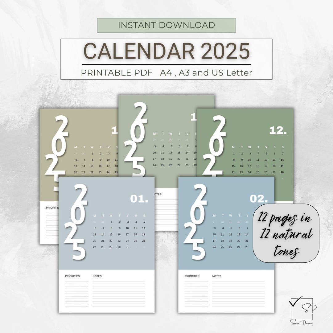 Printable Minimal Calendar 2025 Christmas Gift Idea Digital Art New ...