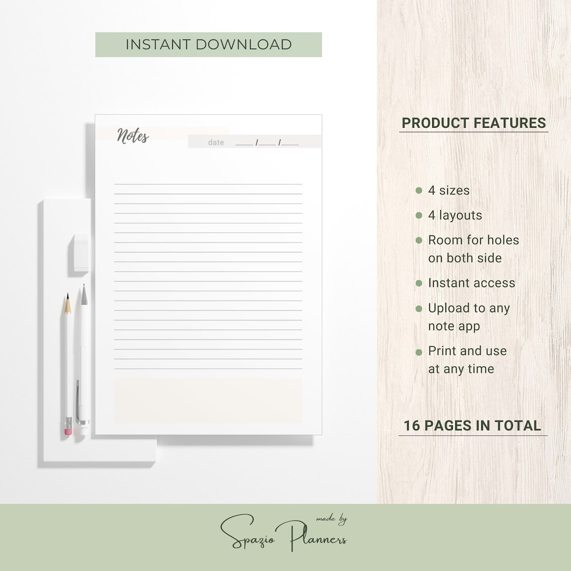Printable Notes Page, Lined Notes Template, Note Taking Pages, Dated ...