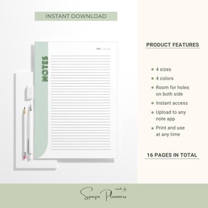 Modern Notes Pages PDF Printable Insert and Digital Pdf Fillable on ...