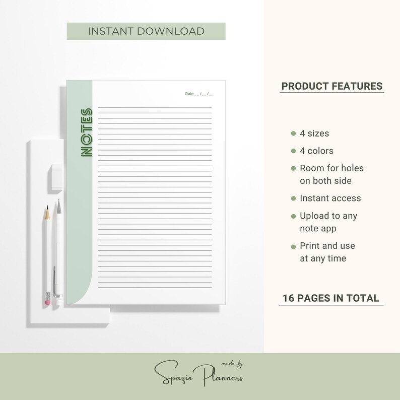 Modern Notes Pages PDF Printable Insert and Digital Pdf Fillable on ...