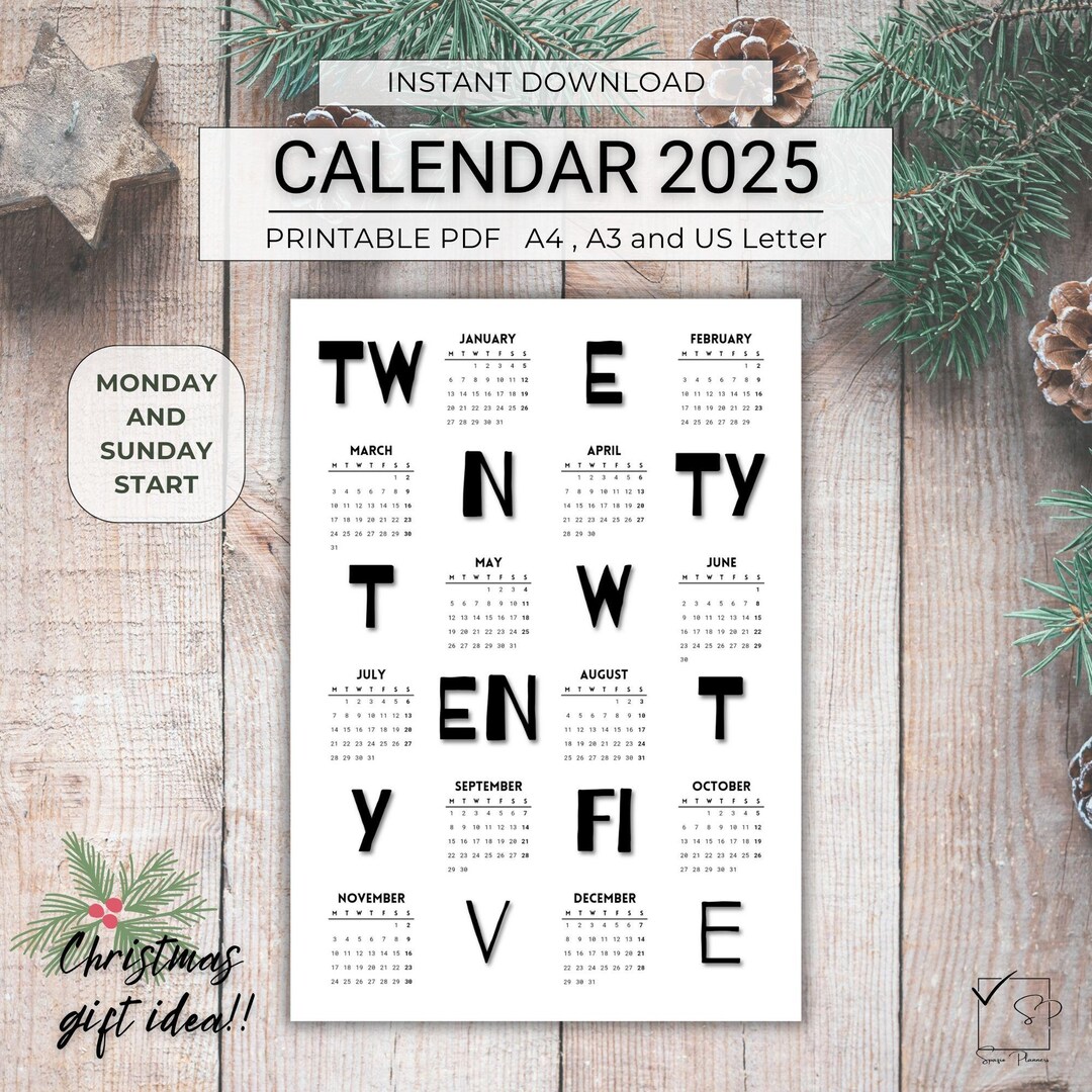 Printable Calendar 2025 Modern Design Nice Christmas Gift Digital Art ...