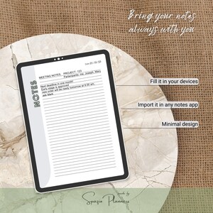 Modern Notes Pages PDF Printable Insert and Digital Pdf Fillable on ...