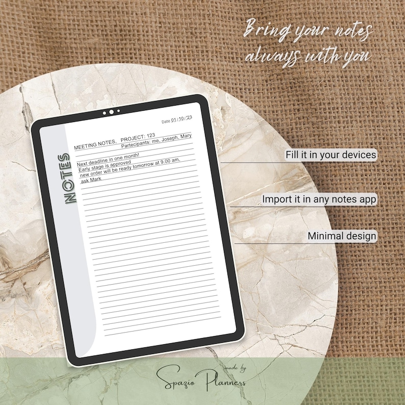 Modern Notes Pages PDF Printable Insert and Digital Pdf Fillable on ...