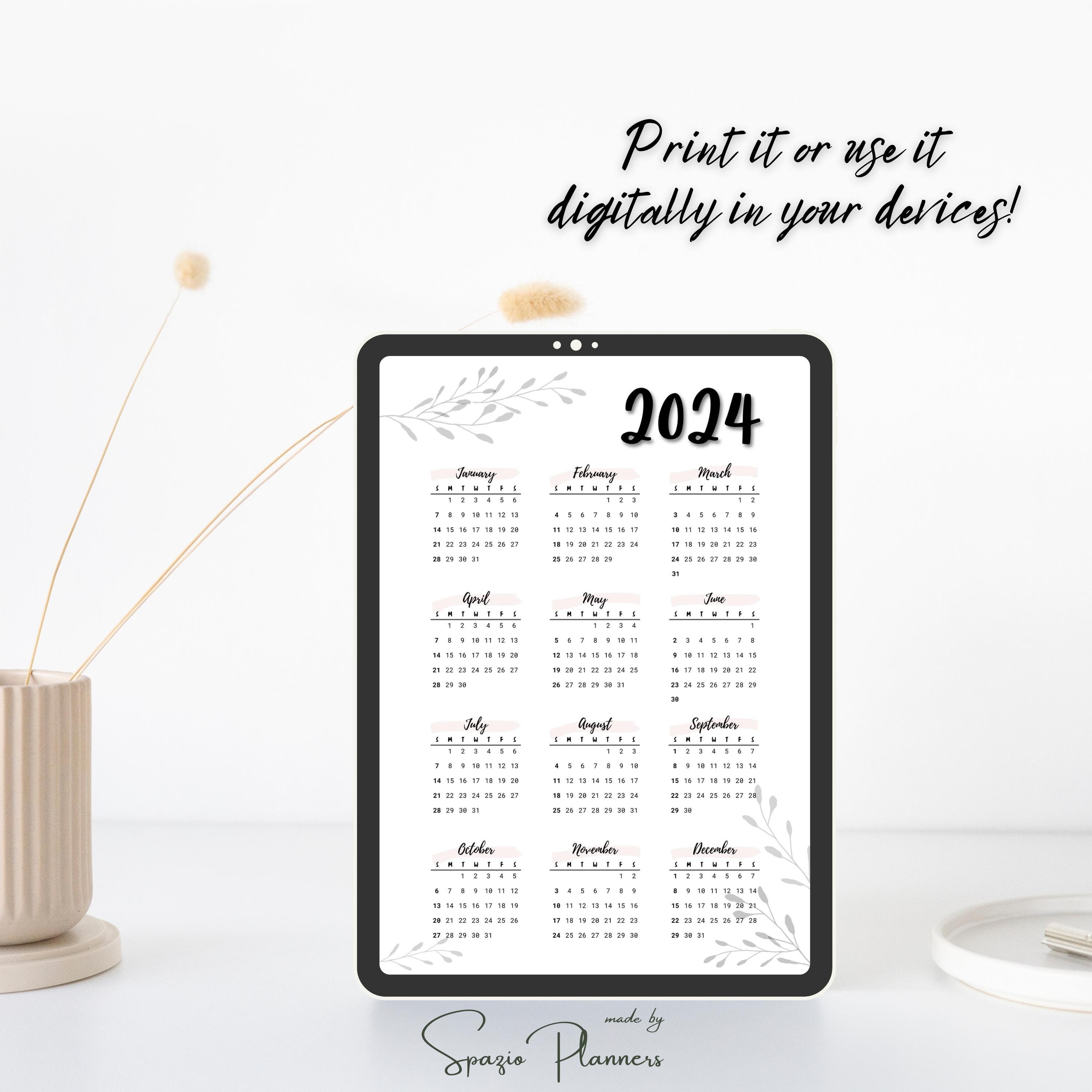 Printable Calendar 2024 Botanical Flowers Nice Christmas Gift Digital ...