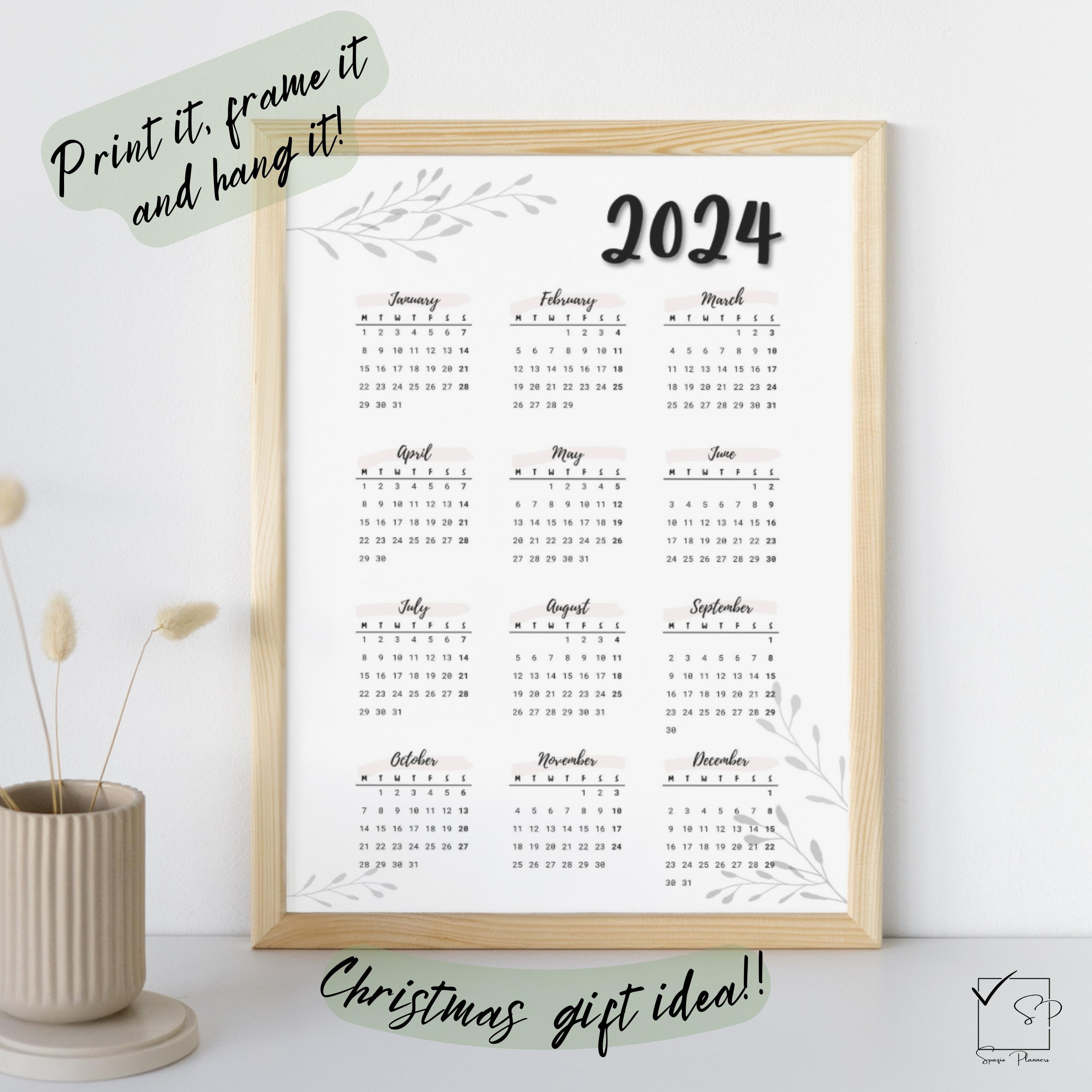 Printable Calendar 2024 Botanical Flowers Nice Christmas Gift Digital ...