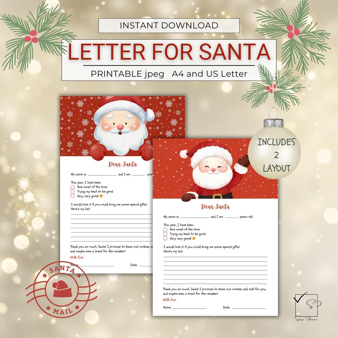 Dear Santa Letter Template Printable & Fillable for Kids Christmas ...