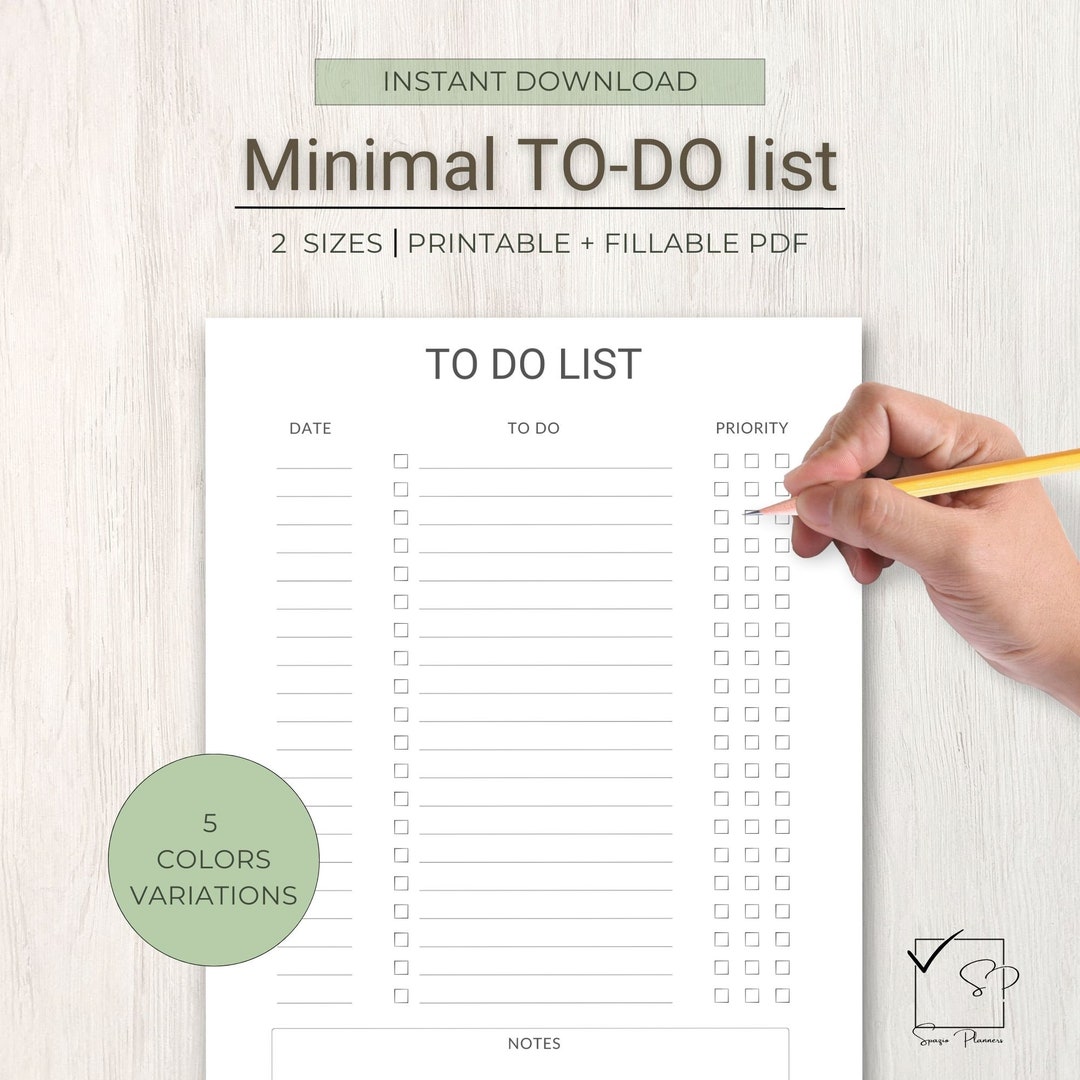 Minimal Todo List Printable Digital To-do List & Fillable PDF Planner ...