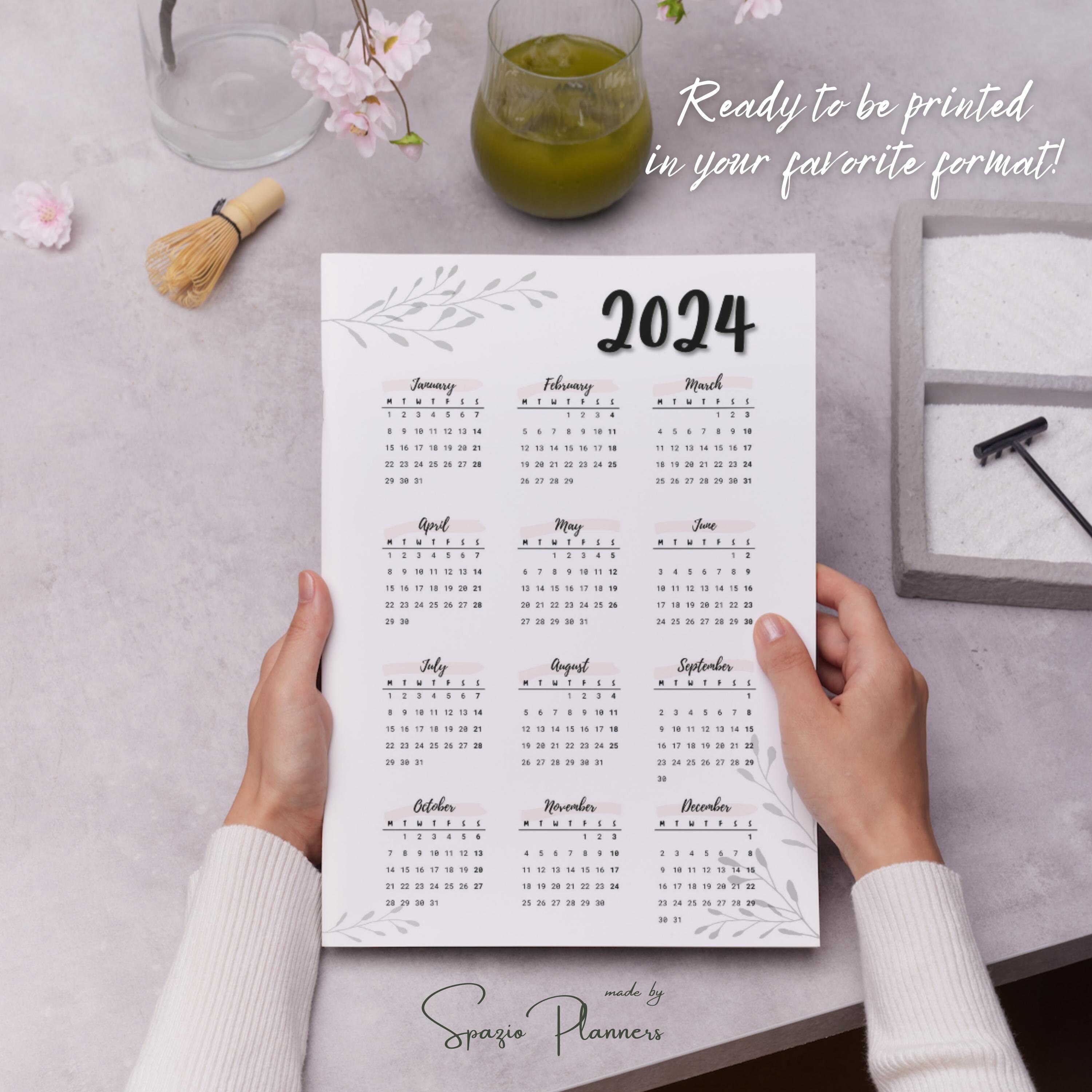 Printable Calendar 2024 Botanical Flowers Nice Christmas Gift Digital ...