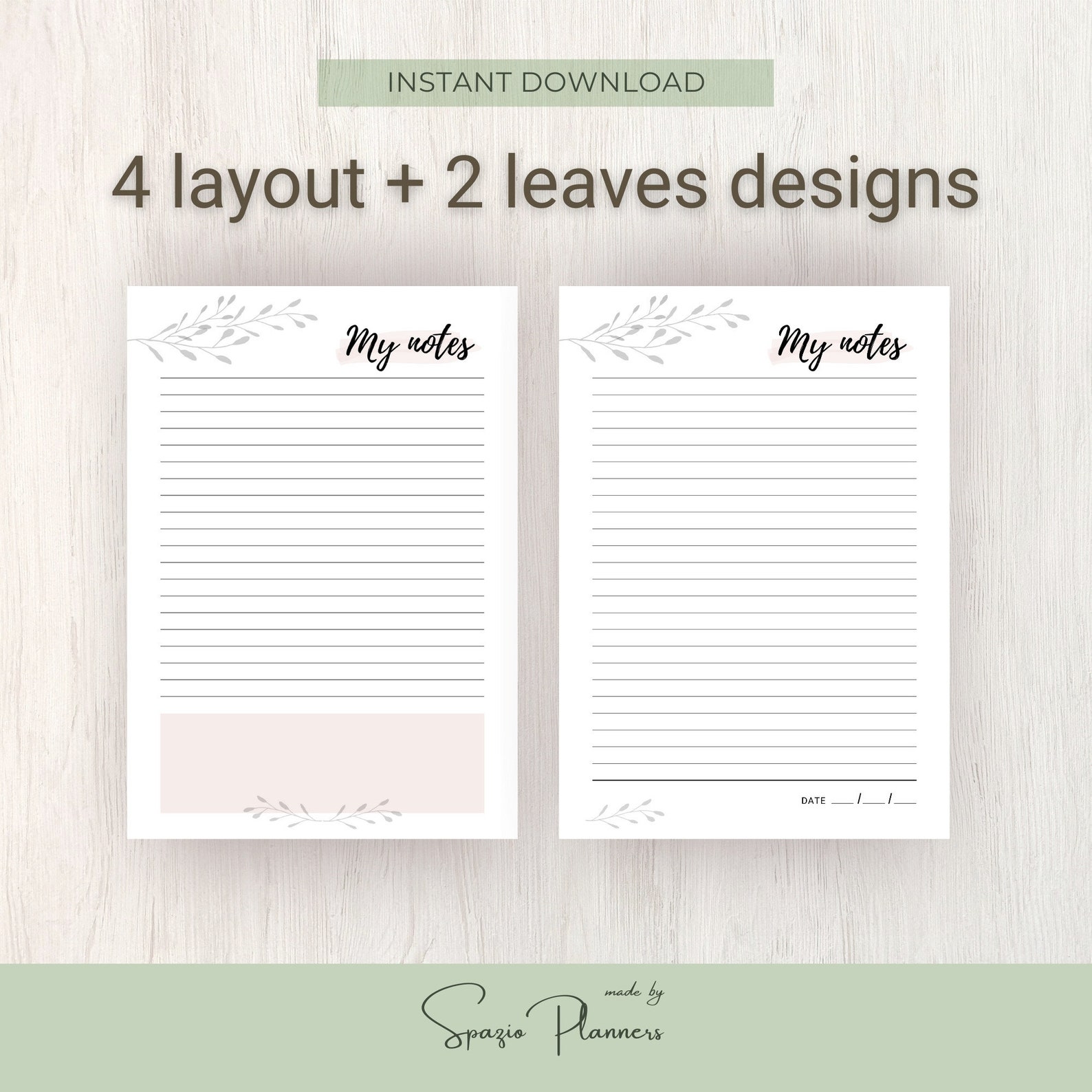 Printable Notes Page With Leaves, Lined Notes Template, Note Taking ...