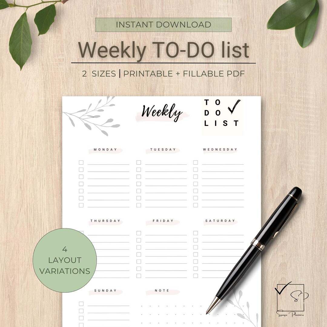 Weekly to Do List Printable Digital To-do List & Fillable PDF Planner ...