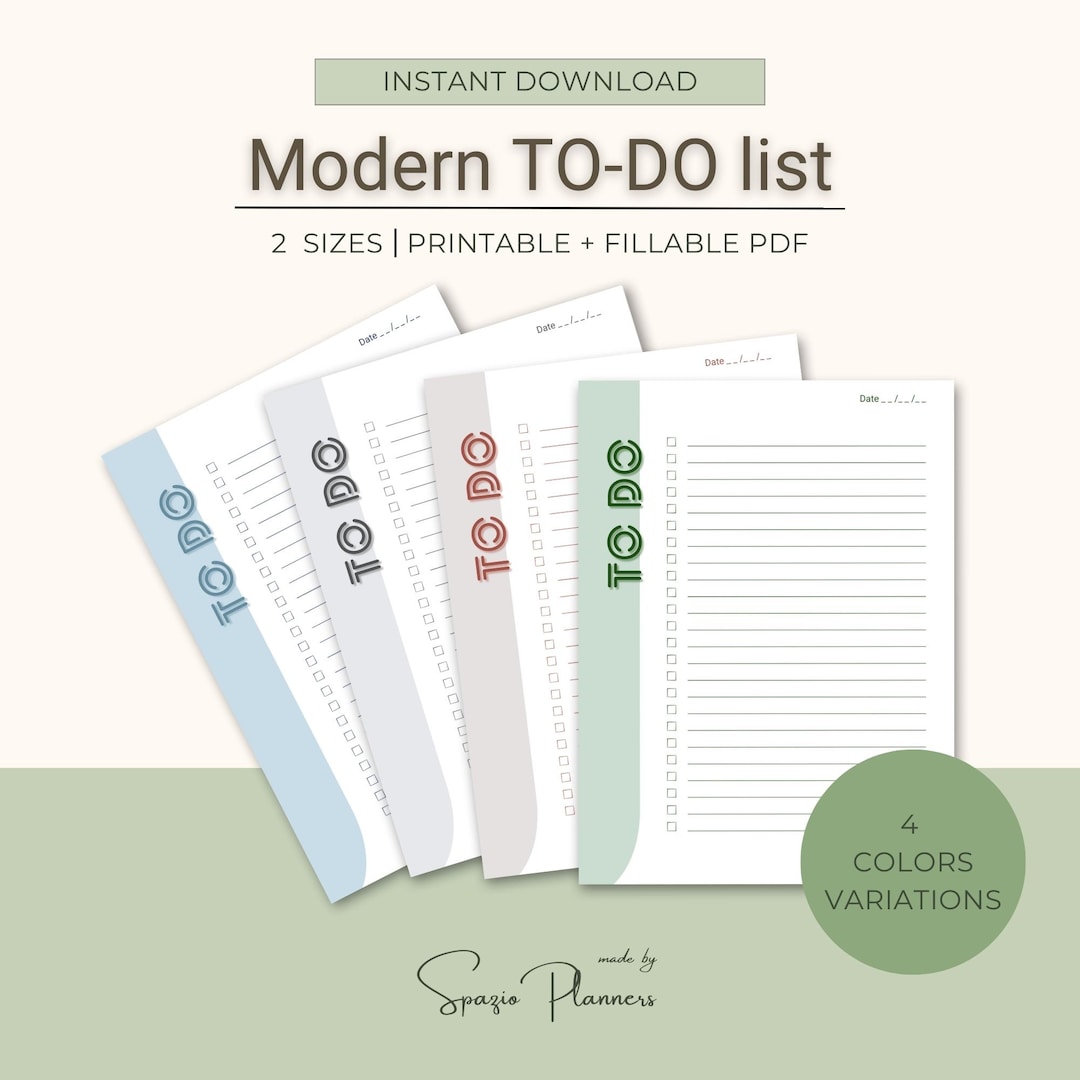 Modern TO-DO List Printable Digital to Do List & Fillable PDF Planner ...