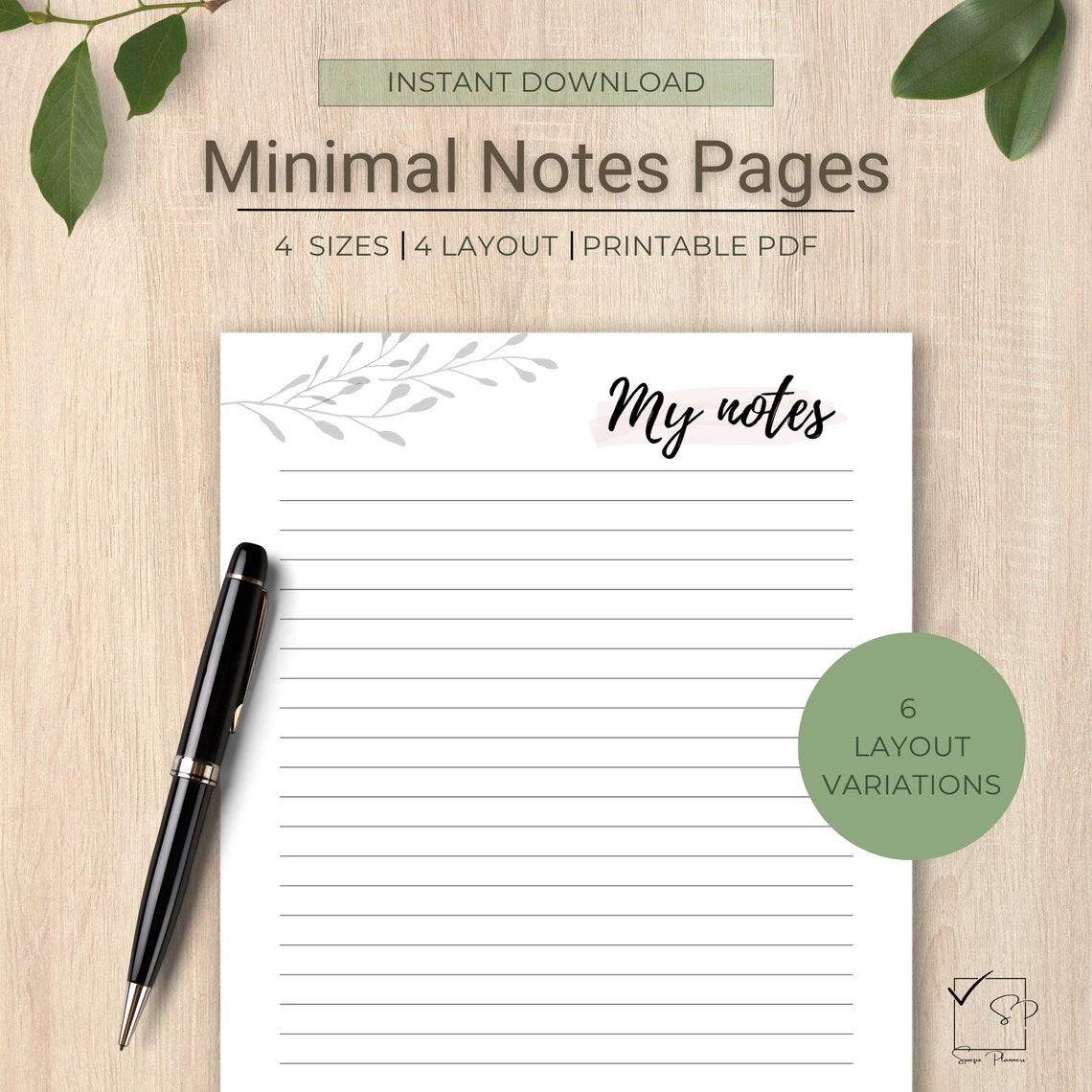 Printable Notes Page With Leaves, Lined Notes Template, Note Taking ...