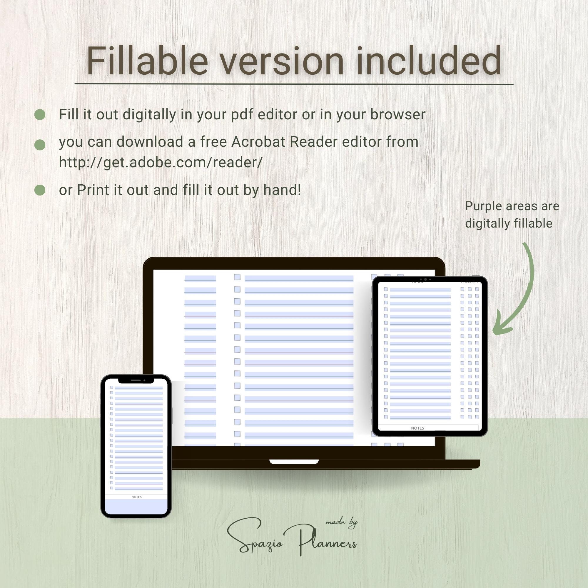 Clear TO-DO List Printable Digital to Do List & Fillable PDF Planner ...