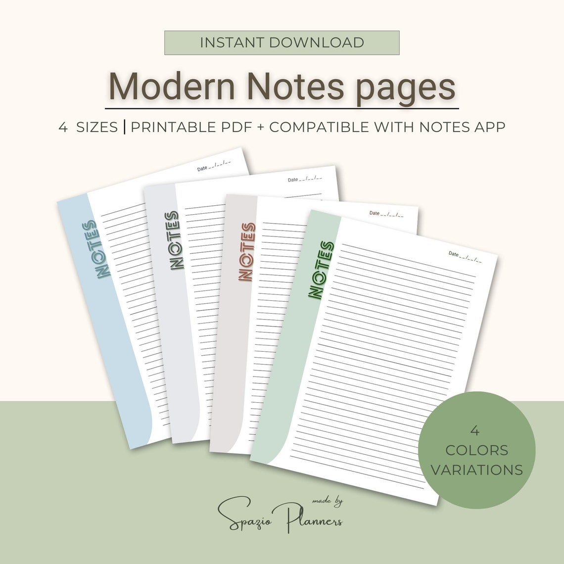 Modern Notes Pages PDF Printable Insert and Digital Pdf Fillable on ...
