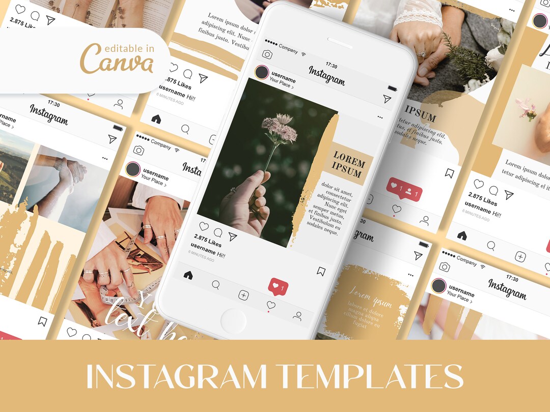 90 Instagram Post and Story Templates in Earthy Gold Colors With ...