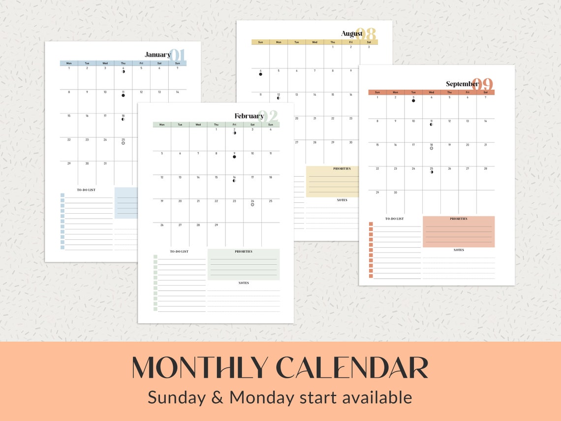 Yearly Printable Planner Bundle, Monthly, Weekly, Daily Pages, Colorful ...