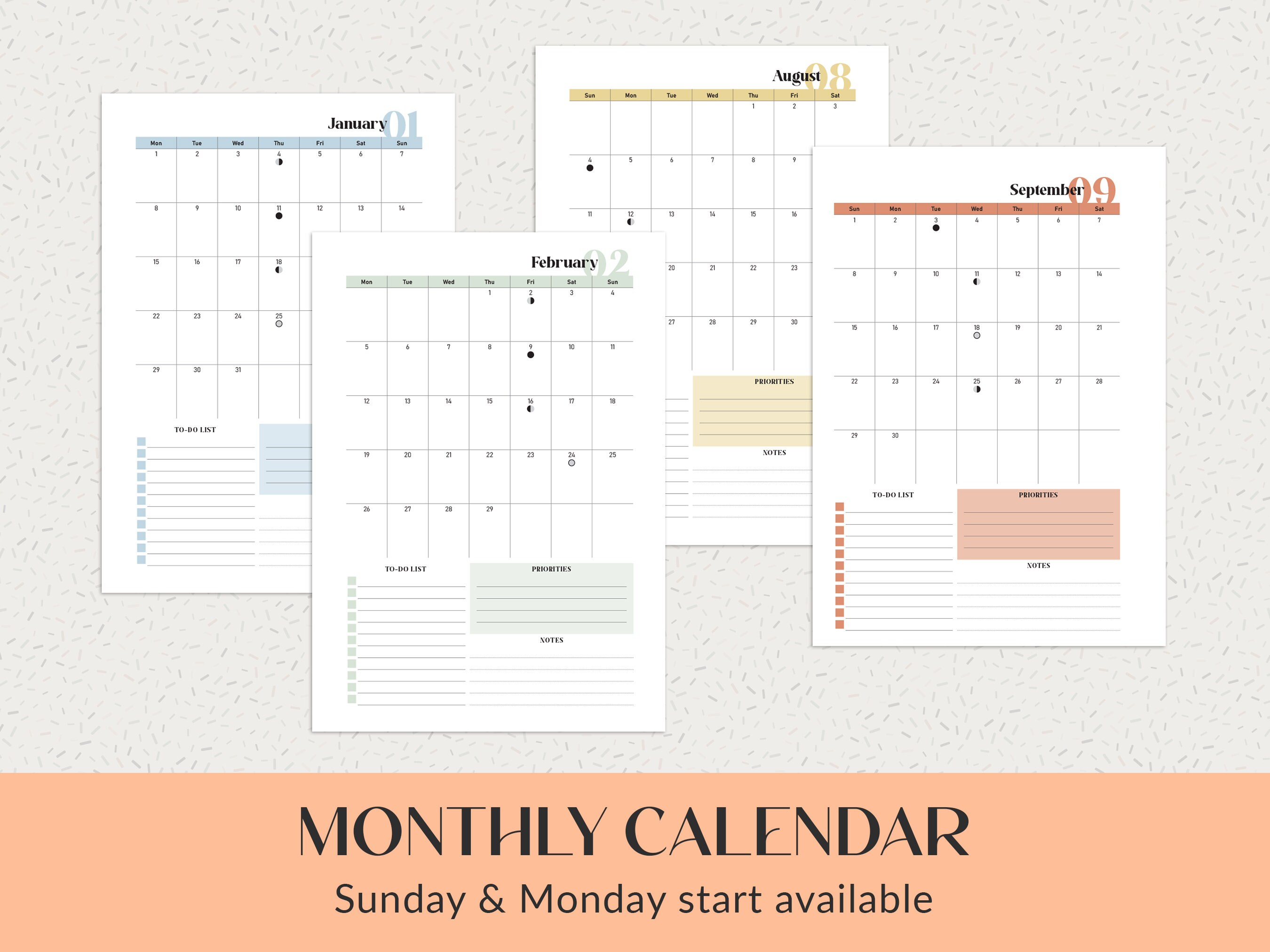 Yearly Printable Planner Bundle, Monthly, Weekly, Daily Pages, Colorful ...