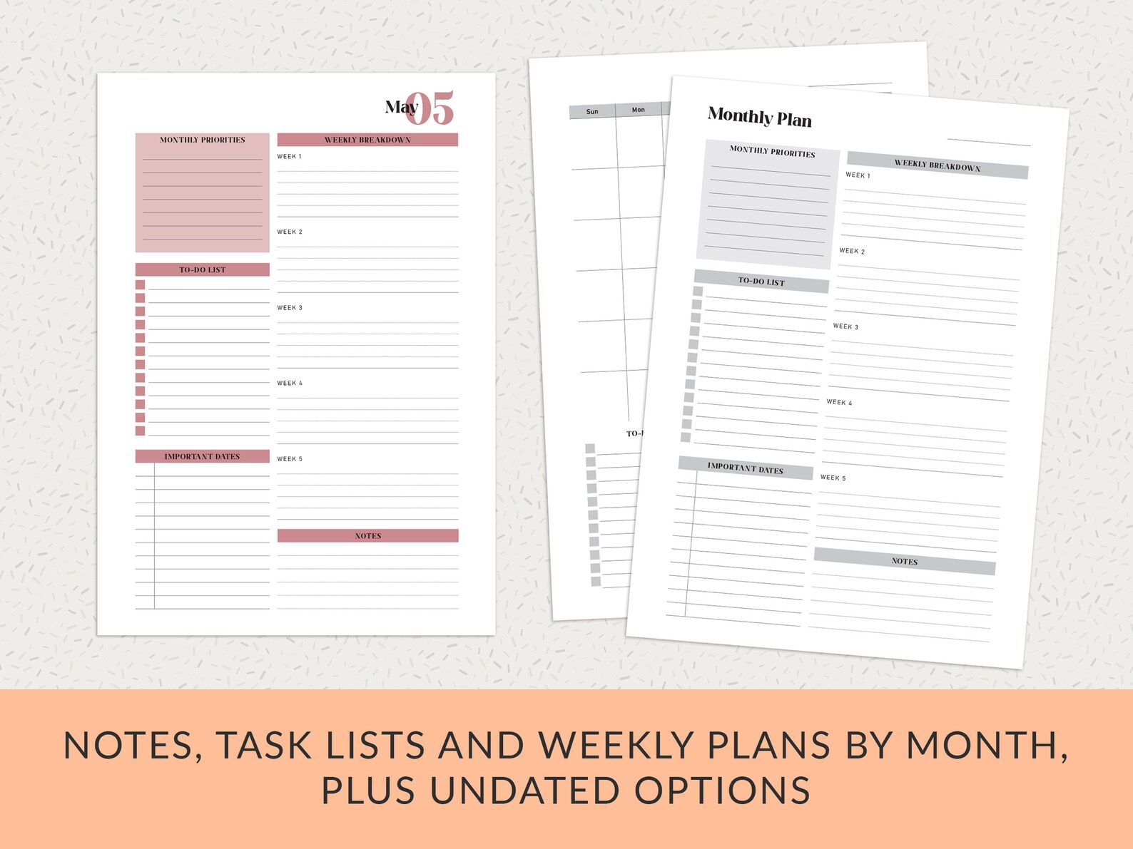 Yearly Printable Planner Bundle, Monthly, Weekly, Daily Pages, Colorful ...