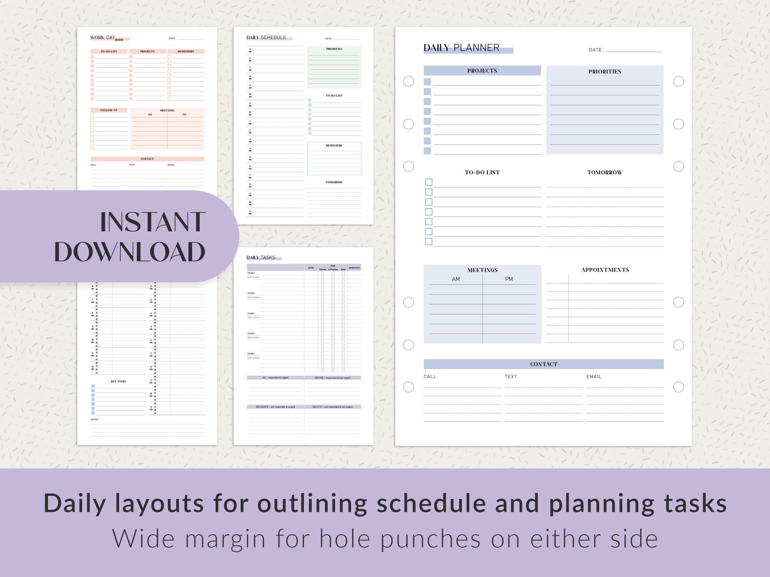 Daily Planner Printable Inserts, Colorful Schedule, To-do List, Task ...
