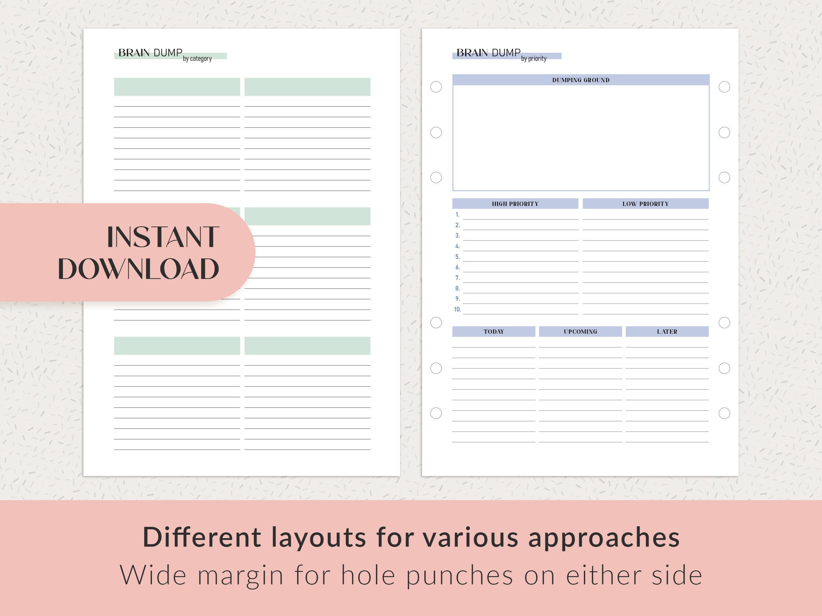 Printable Brain Dump Inserts, Checklist, To-do List for Binders in ...