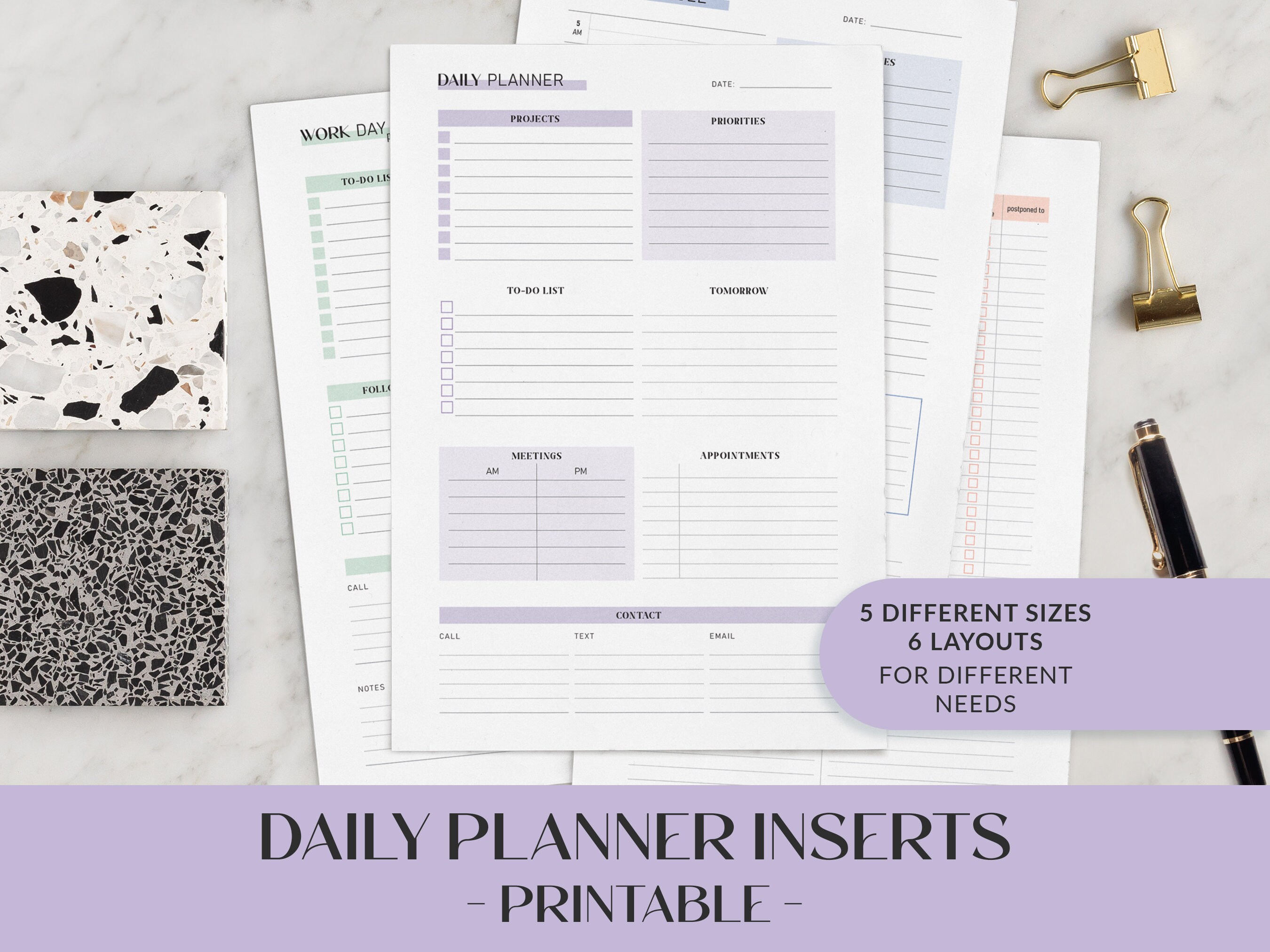 Daily Planner Printable Inserts, Colorful Schedule, To-do List, Task ...