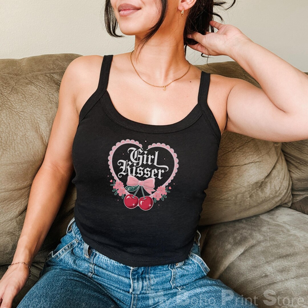 Girl Kisser Tank Top, Cherry Coquette Lesbian Tank, Queer Bi Gay Subtle ...