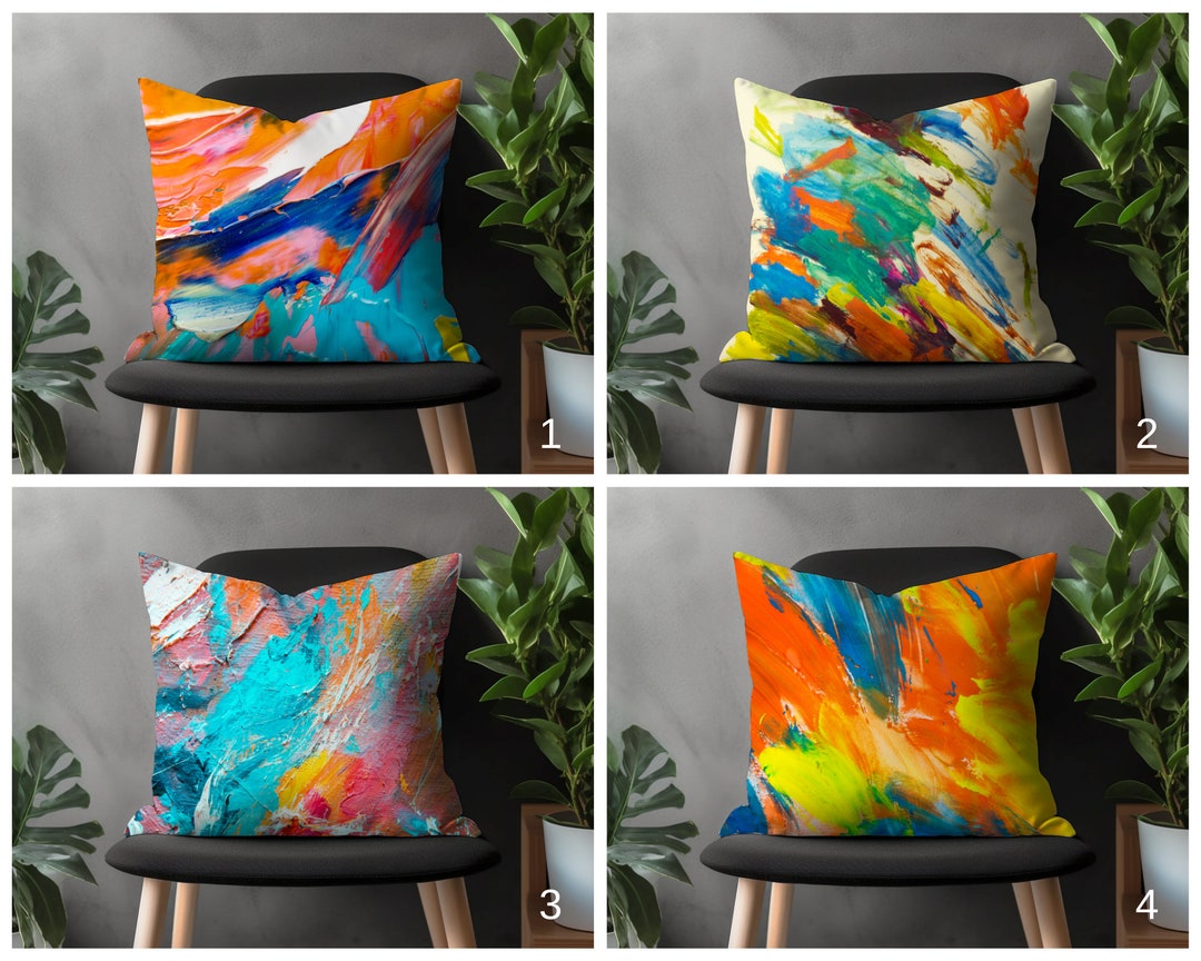 Brush Stroke Pillow Cover, Boho Colorful Cushion Case, Abstract Living ...