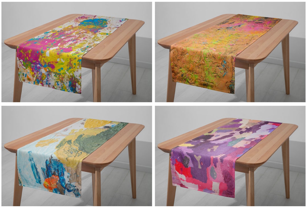 Colourful Paint Effect Table Runner, Abstract Dining Room Table Cloth ...