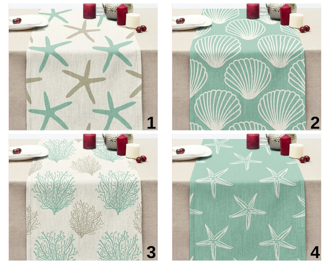 Nautical Sea Star Table Runner, Summer Beach Table Cloth, Sea Life ...
