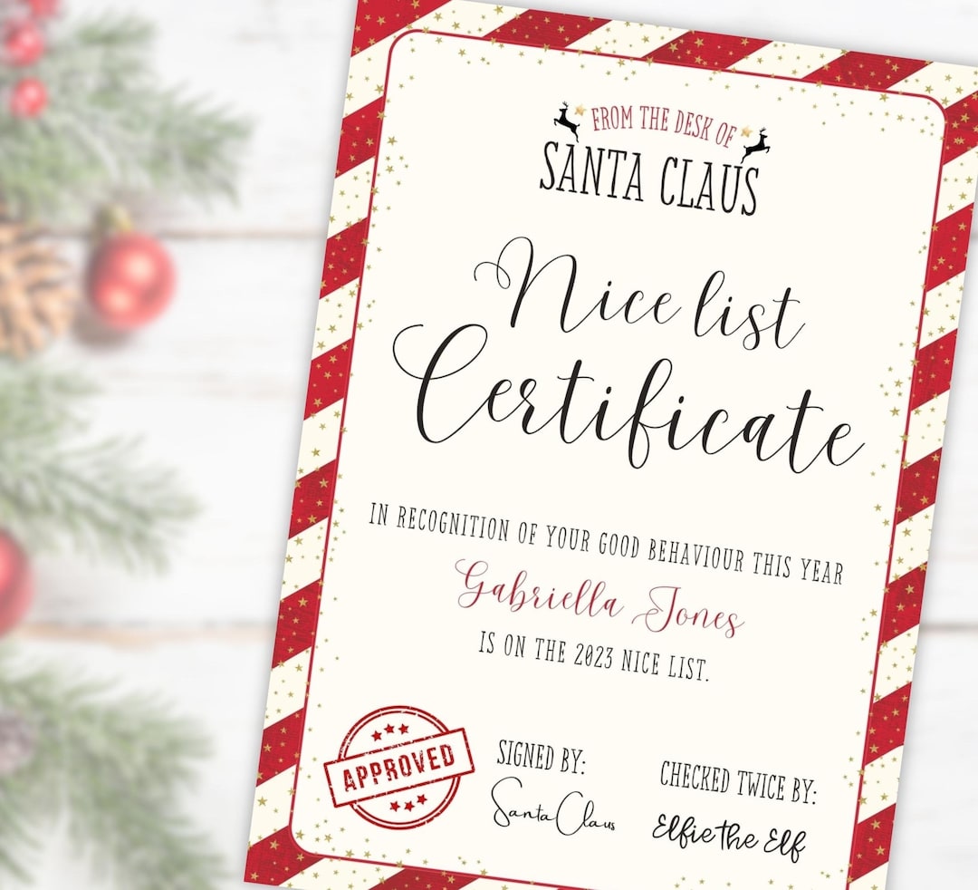 Editable Santa Claus Nice List Certificate Printable Santa - Etsy