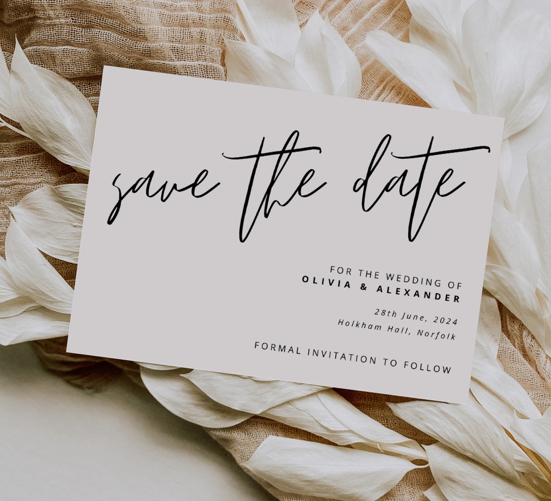 Script Font Save the Date Template | Modern Save the Date Card ...