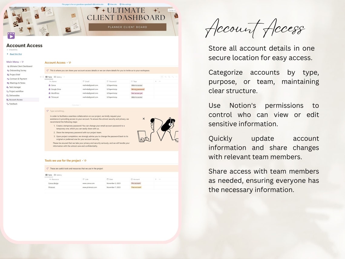 Client Dashboard Notion Template,notion Client Portal Notion Template ...