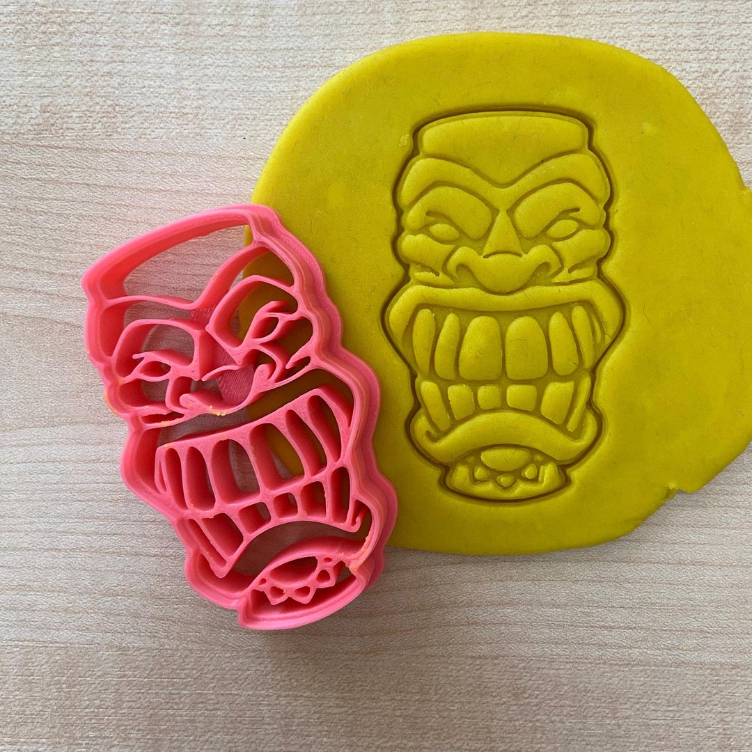 Tiki Mask Cookie Cutter, Warrior Tiki Fondant Dough Stamp, Hawaiian ...