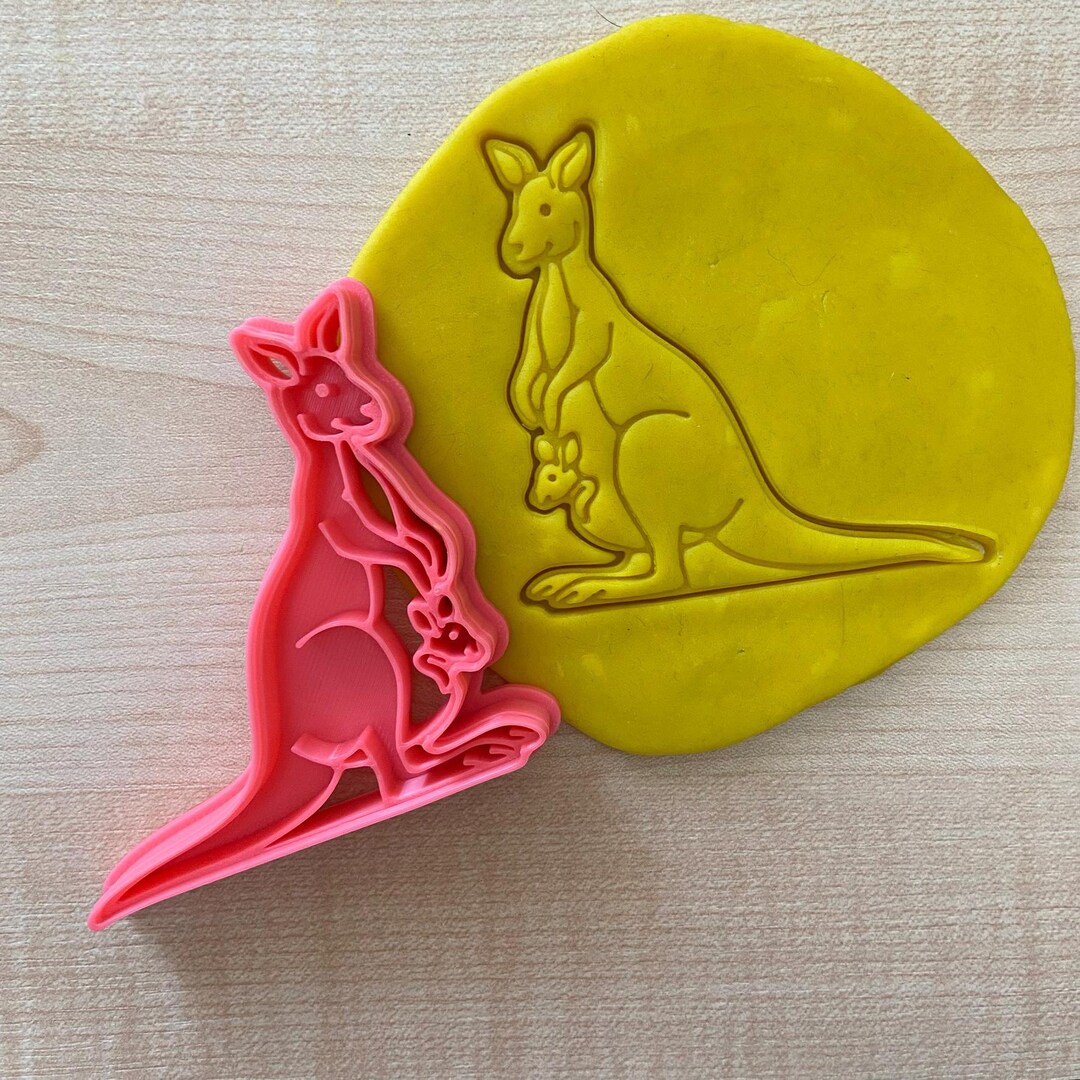 Kangaroo Cookie Cutter, Baby Kangaroo in Pouch Fondant Stamp, Australia ...