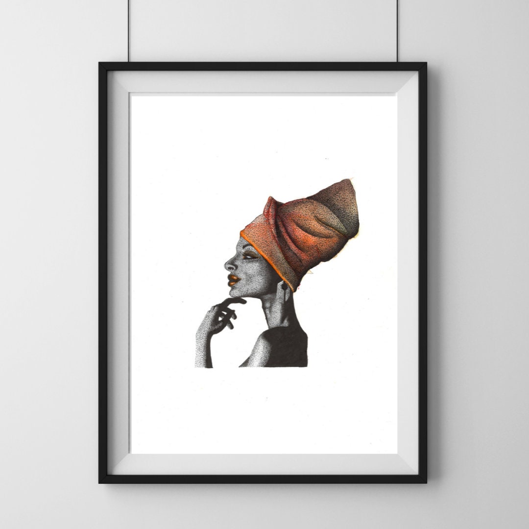 Hand Drawn Woman Art, Pointillism and Watercolour, Fine Art, African ...
