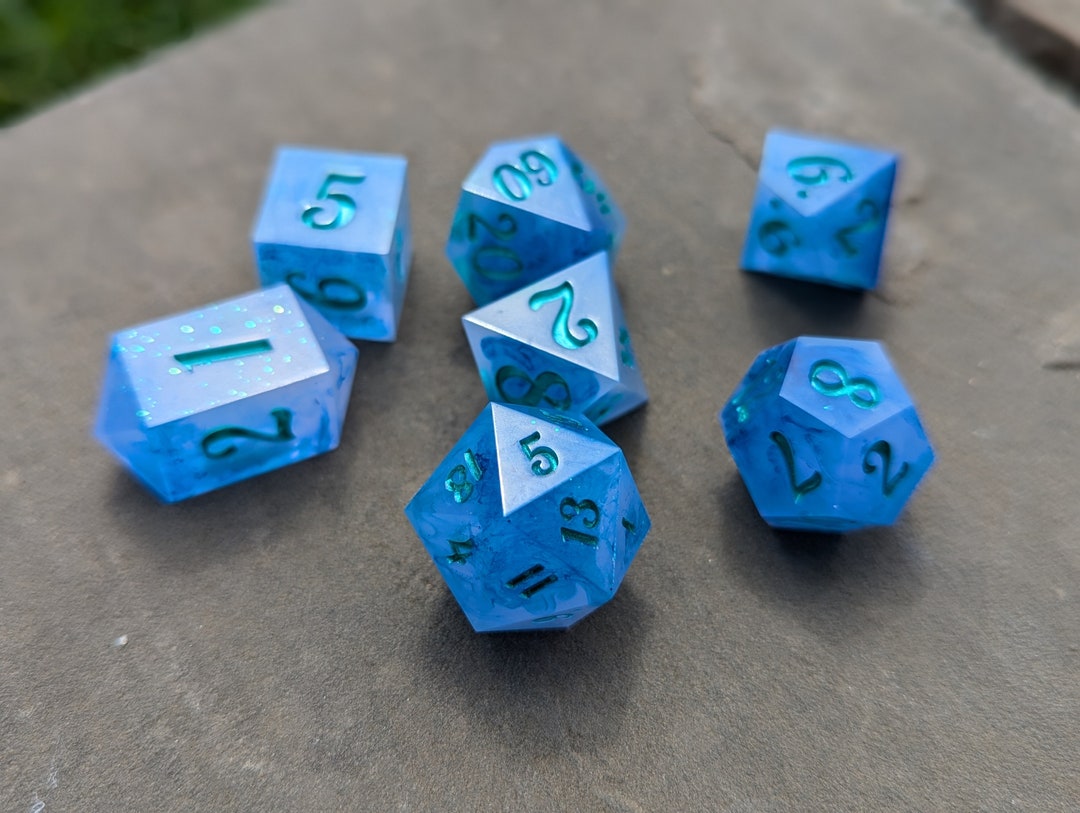 Blue Lagoon | Handmade Dice | Sharp Edge Polyhedral Dnd Dice Set | 7 ...
