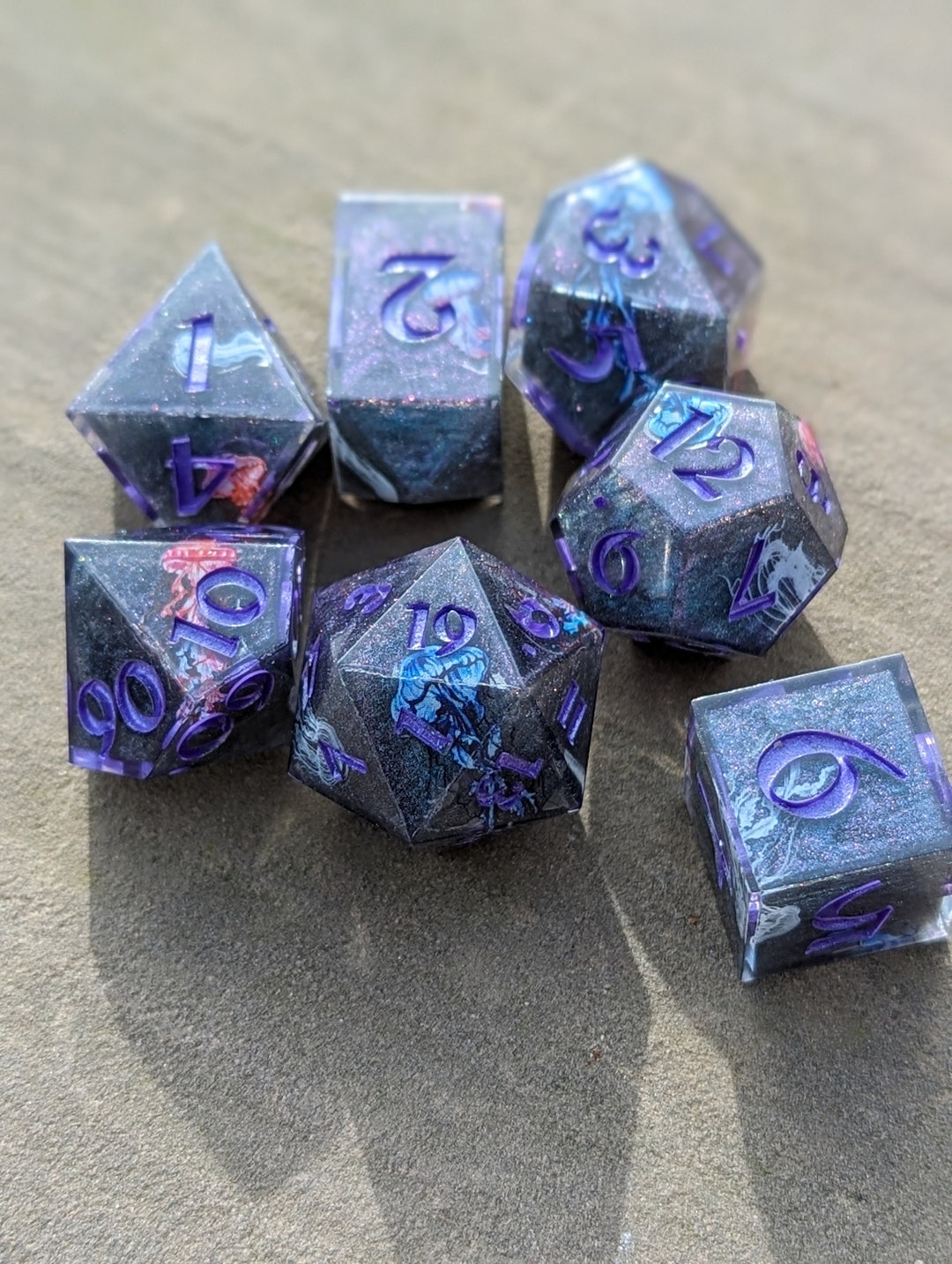 Jellyfish Fields Sharp Edge Polyhedral Dnd Dice Set Jellyfish Dice Set ...