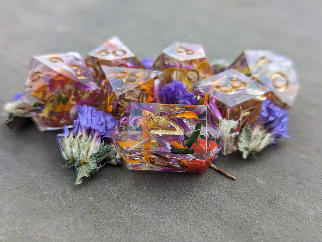 Spring Bouquet Handmade Dice Sharp Edge Polyhedral Dnd Dice Set 7 Dice ...