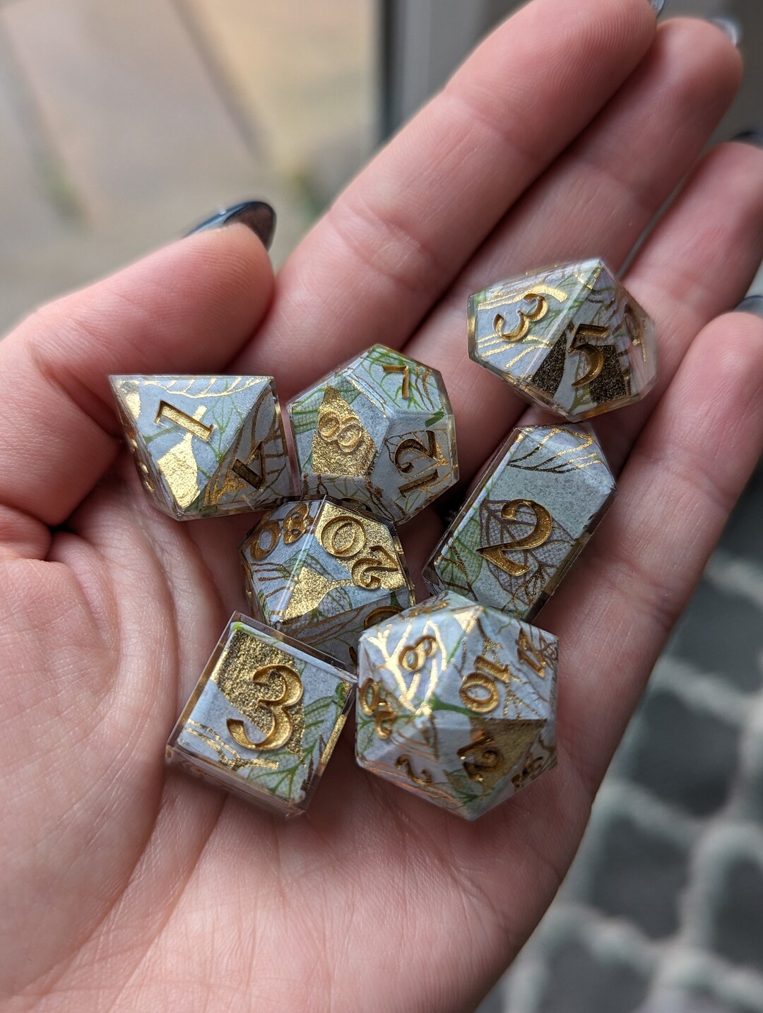 Golden Leaf Sharp Edge Polyhedral Dnd Dice Set Botanical Dice Set 7 ...