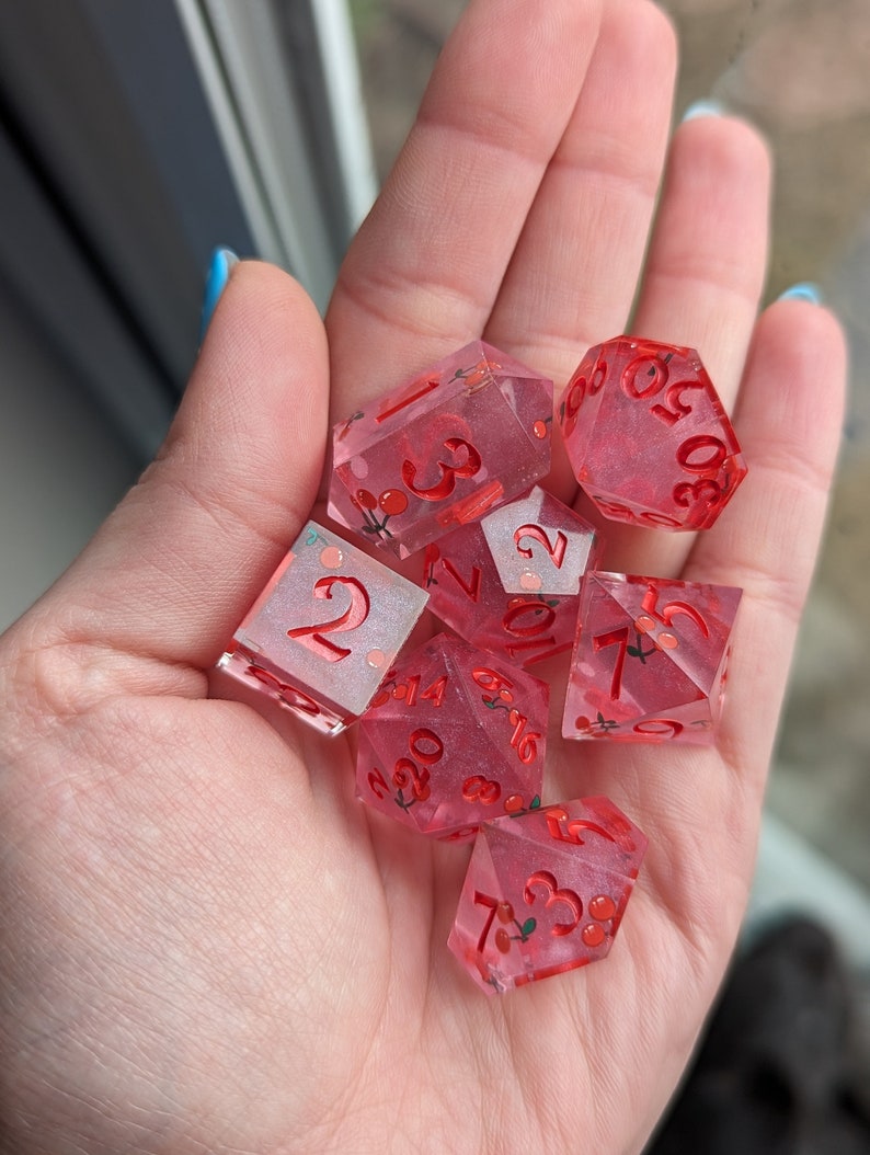 Cherry Pop Sharp Edge Polyhedral Dnd Dice Set Cherry Dice Set 7 Dice Set Pretty Dice Handmade ...