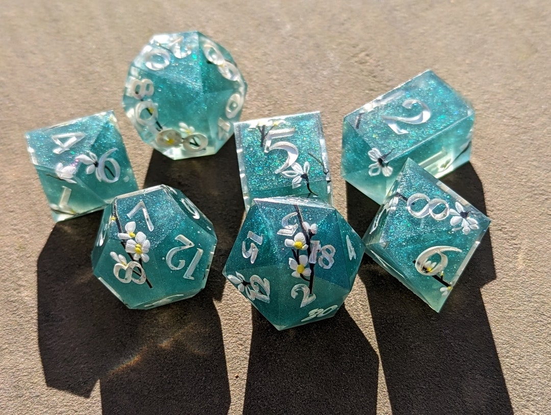 Almond Blossom Sharp Edge Polyhedral Dnd Dice Set Flower Dice Set 7 ...