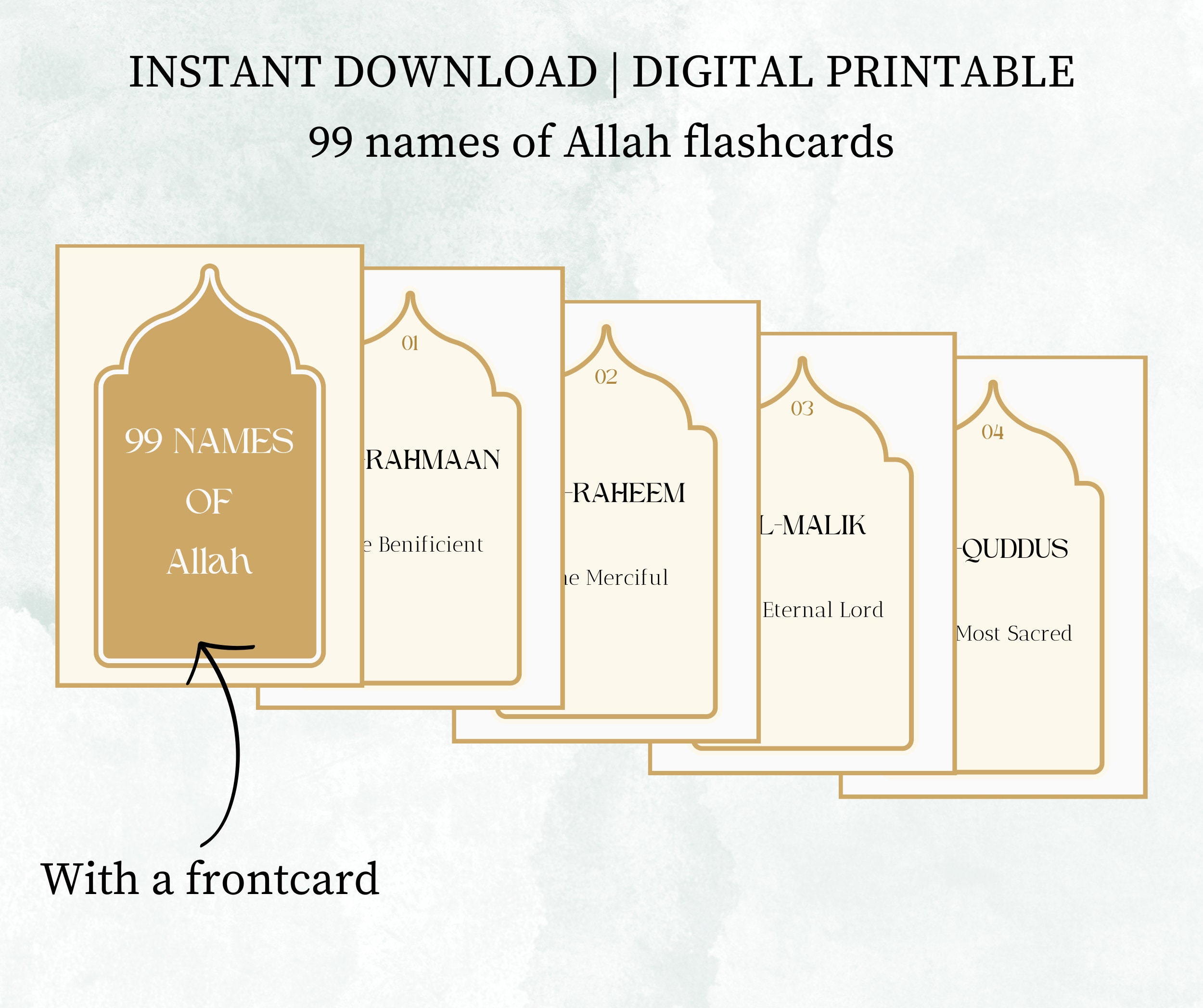 99 Names of Allah Flash Cards, Learn Islam, Flash Cards Printable ...