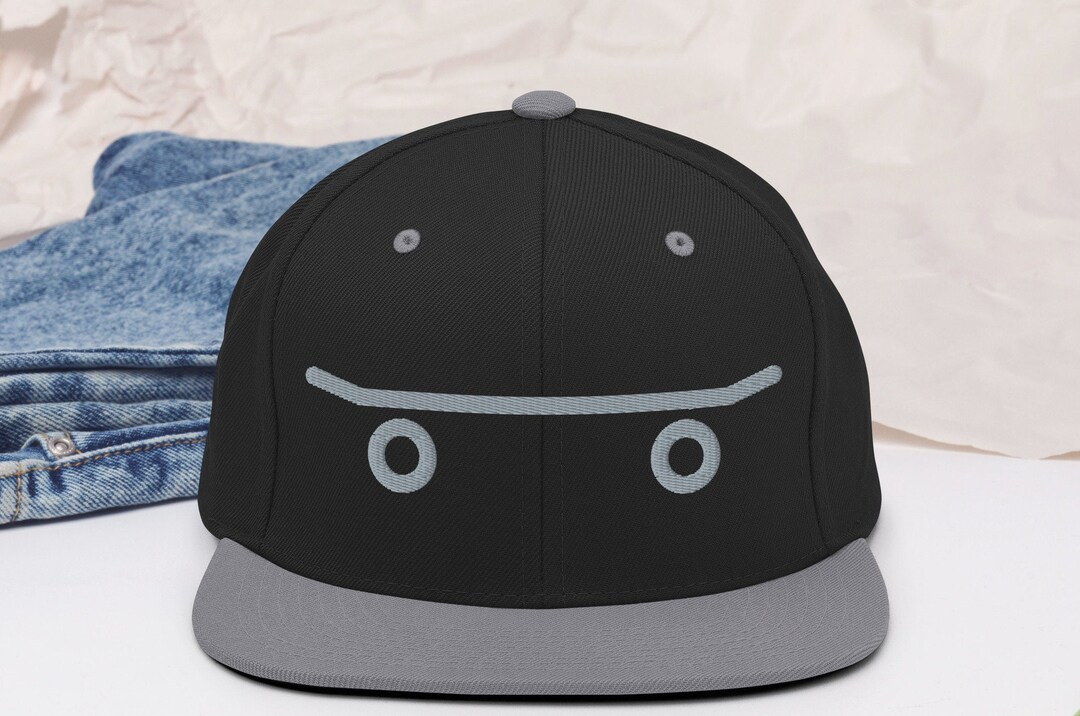 Skateboarding Skateboarder Hat Cap Embroidered Black With Grey Snapback ...